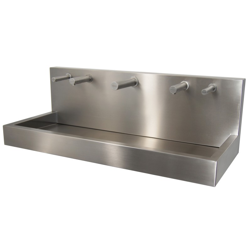 Lavabo inox collectif suspendu avec crédence vidage invisible ...