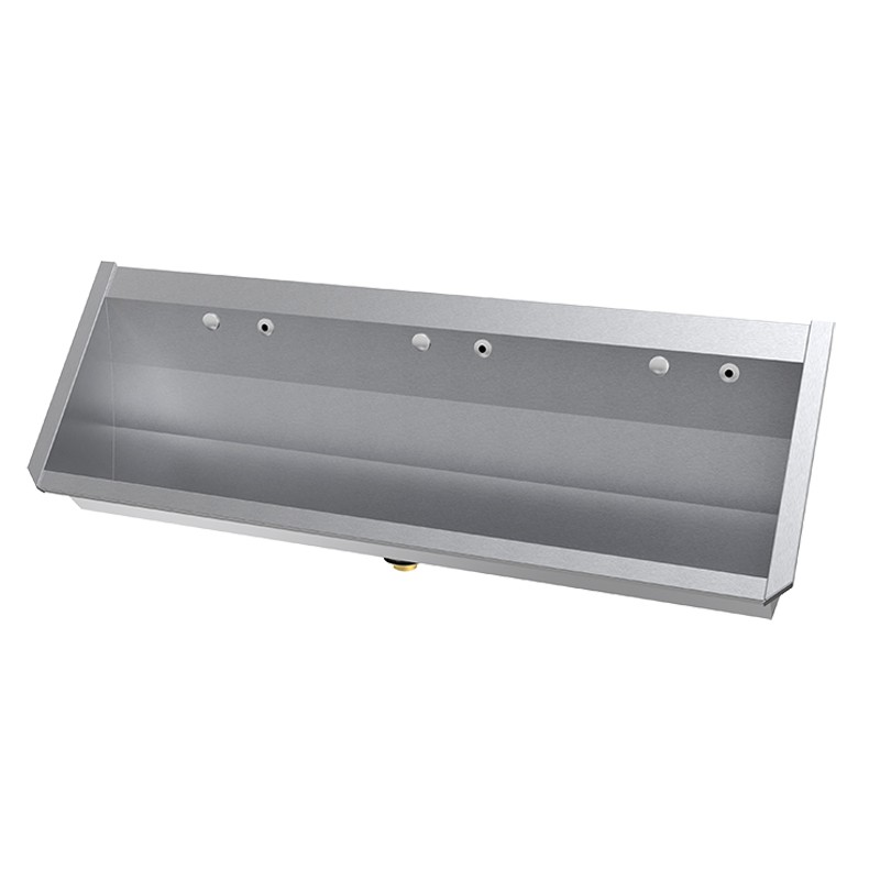 Wall-mounted stainless steel communal urinal with integrated electronic ...