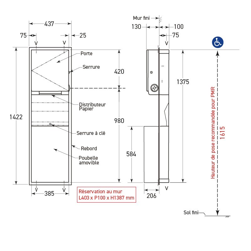 Recessed stainless steel convertible bin and towel dispenser combo unit ...