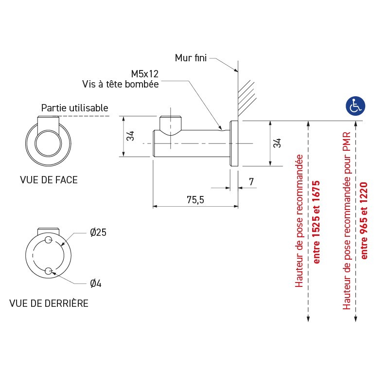 UNO stainless steel hook with concealed fixings - Autosanit.com
